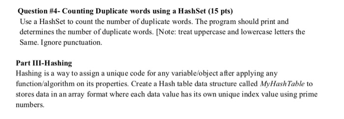 Question 4 Counting Duplicate Words Using A Hashset