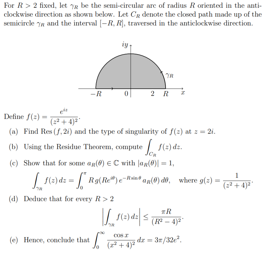 Solved For R > 2 fixed, let yo be the semi-circular arc of | Chegg.com