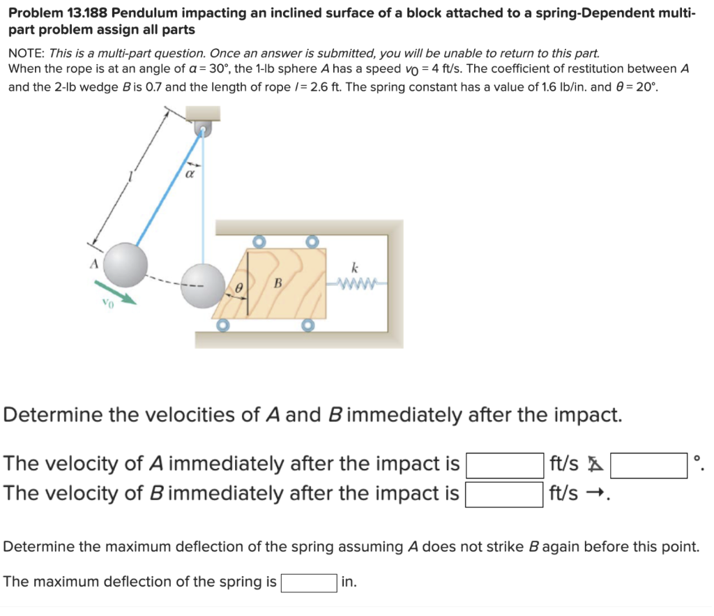 Solved Problem 13.188 Pendulum impacting an inclined surface | Chegg.com