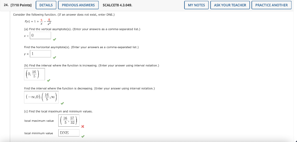 Solved 24. (7/10 Points] DETAILS PREVIOUS ANSWERS SCALCET8 | Chegg.com