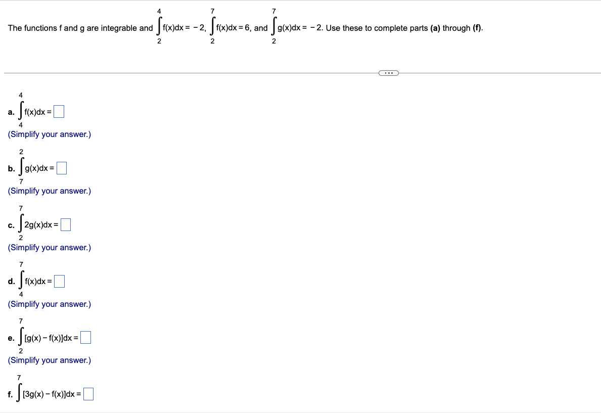 Solved The functions f and g are integrable and | Chegg.com