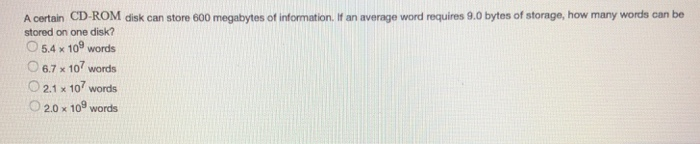 Solved A certain CD ROM disk can store 600 megabytes of | Chegg.com
