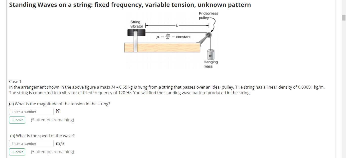 Solved Standing Waves on a string: fixed frequency, variable | Chegg.com