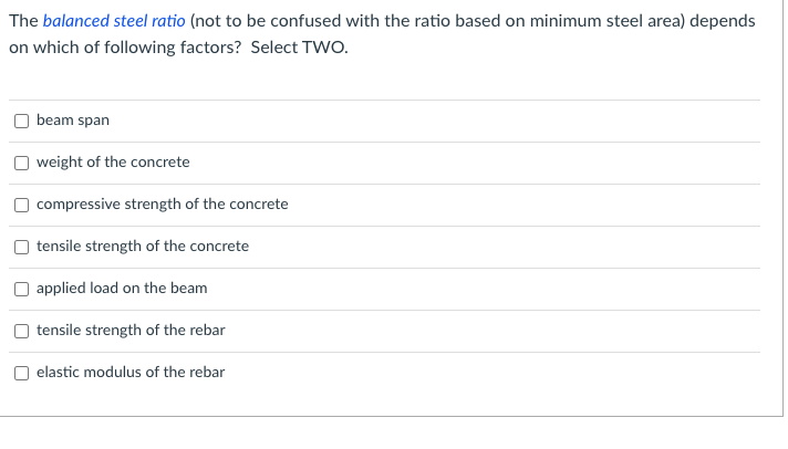 Solved The balanced steel ratio (not to be confused with the | Chegg.com