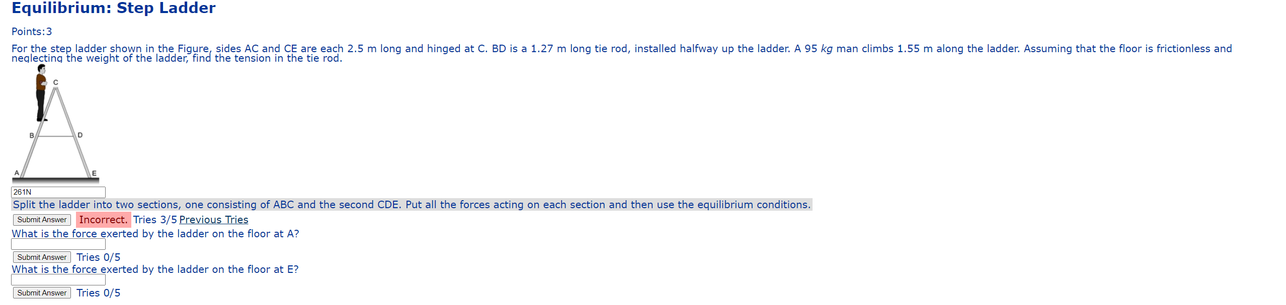 Solved Points: 3 neqlecting the weight of the ladder, find | Chegg.com