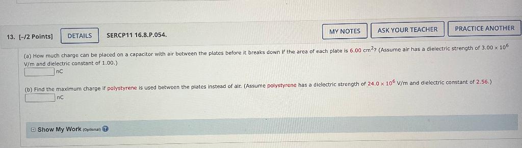 Solved V/m and dielectric constant of 1.00.) nC nC | Chegg.com