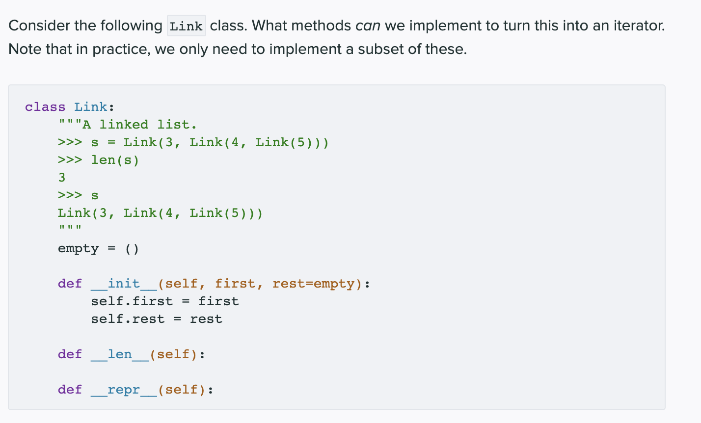 Solved Consider the following Link class. What methods can | Chegg.com