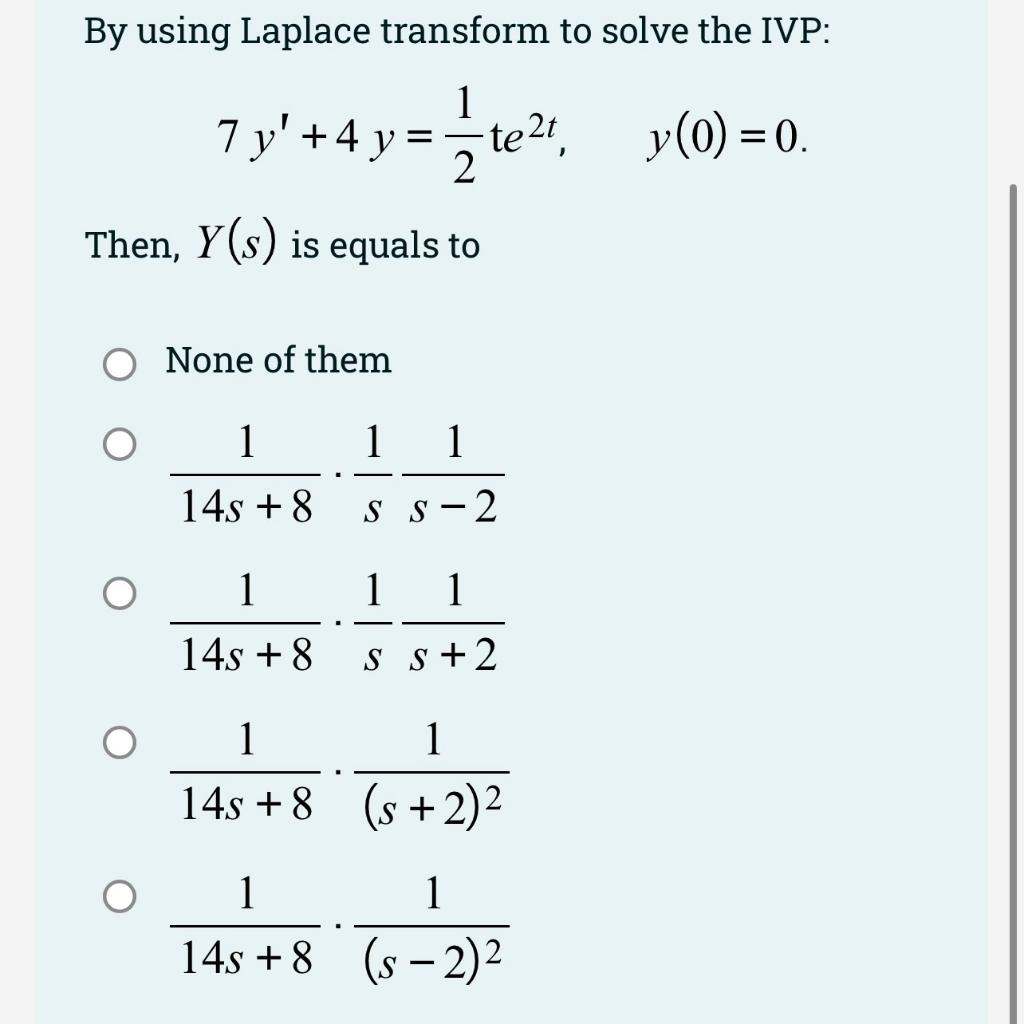 Solved By using Laplace transform to solve the IVP: | Chegg.com
