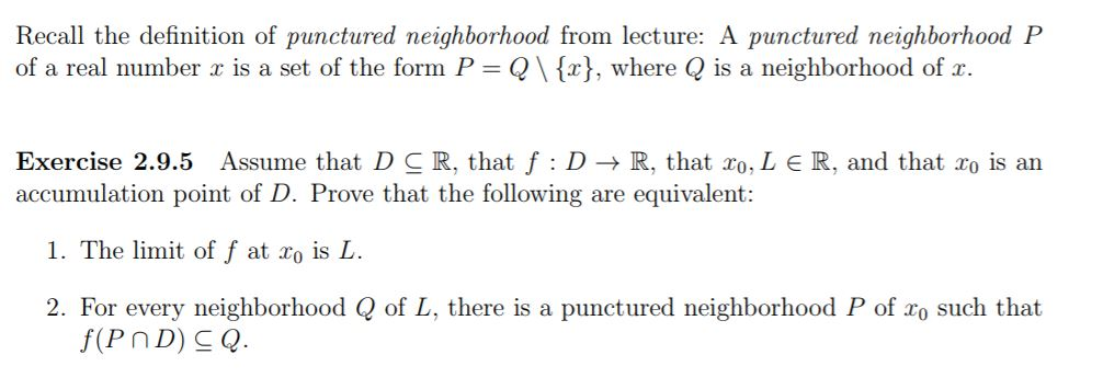 Solved Recall the definition of punctured neighborhood from | Chegg.com