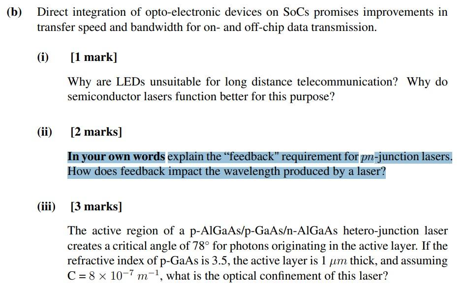 Solved (b) Direct integration of opto-electronic devices on | Chegg.com