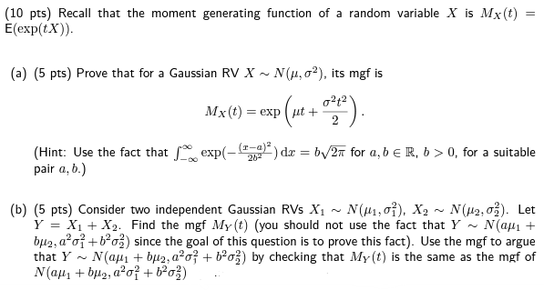 Solved Recall That The Moment Generating Function Of A 9962