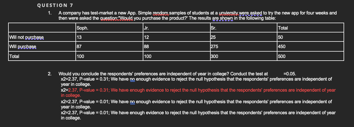 Solved QUESTION 7 1. A company has test-market a new App. | Chegg.com