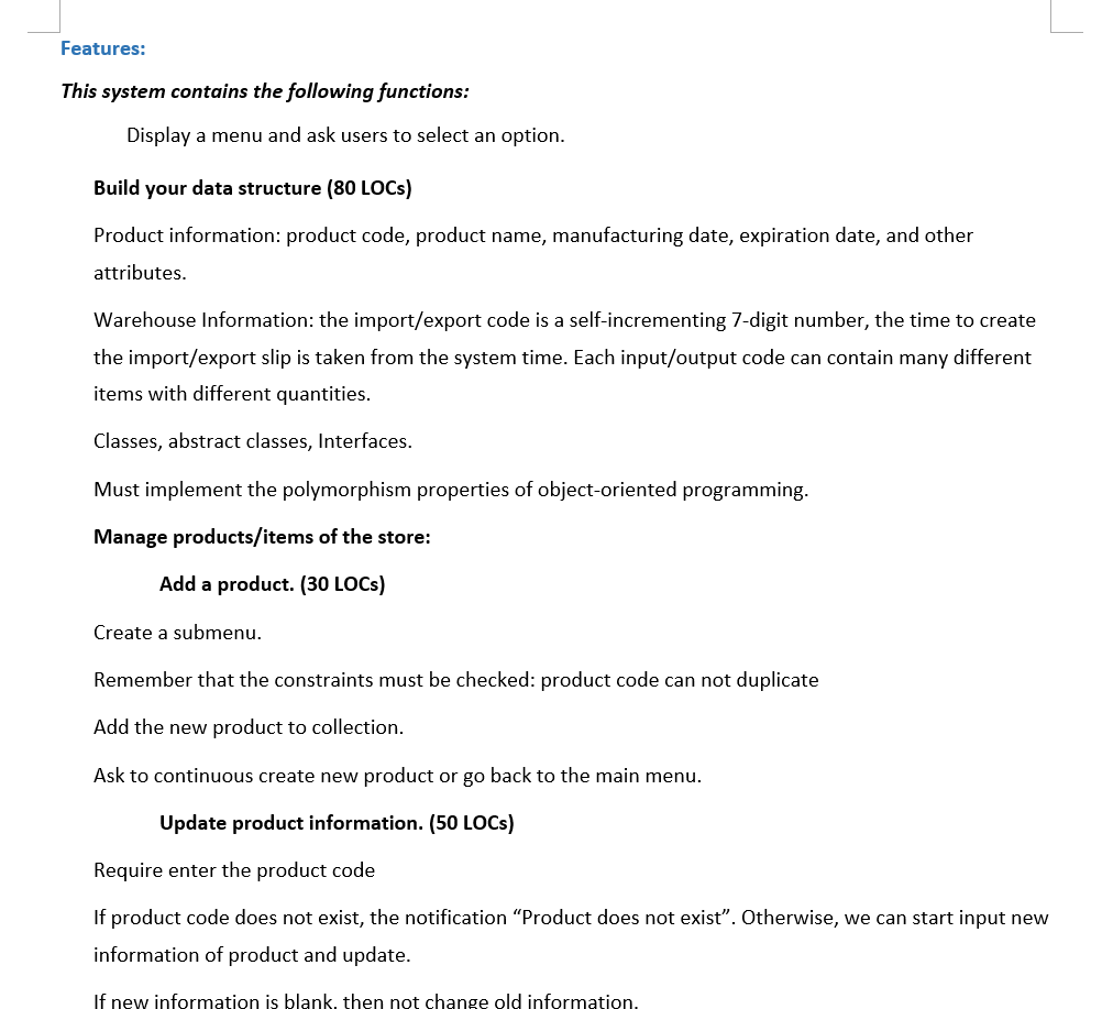 Solved Write a java oop program to manage a convenience | Chegg.com