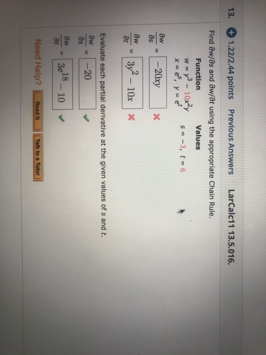 Solved 13. 1.22/2.44 points Previous Answers LarCalc11 | Chegg.com