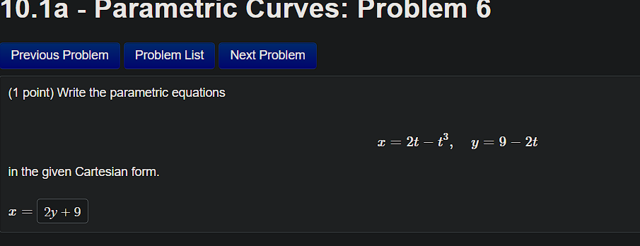 Solved (1 point) Write the parametric equations | Chegg.com