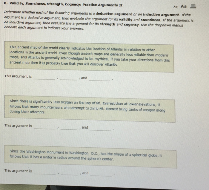 Solved Validity Soundness Strength Cogency Practice 