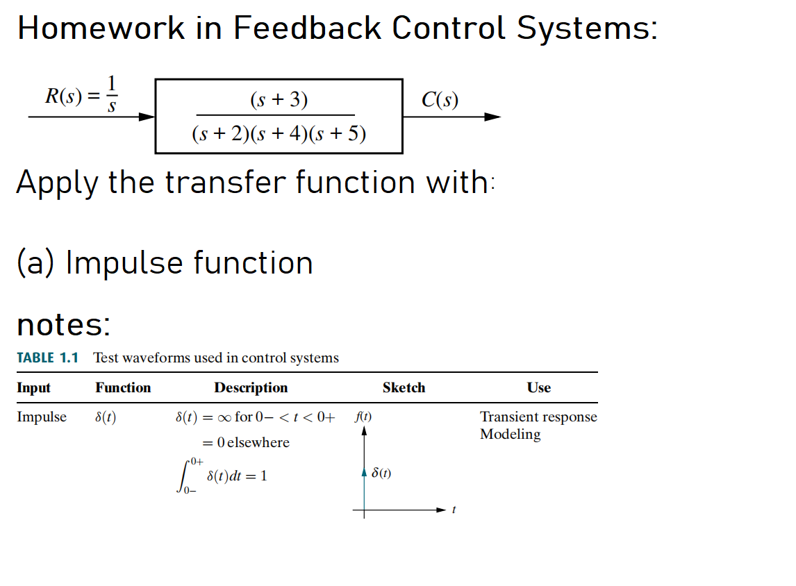 Solved Homework in Feedback Control Systems: Apply the | Chegg.com