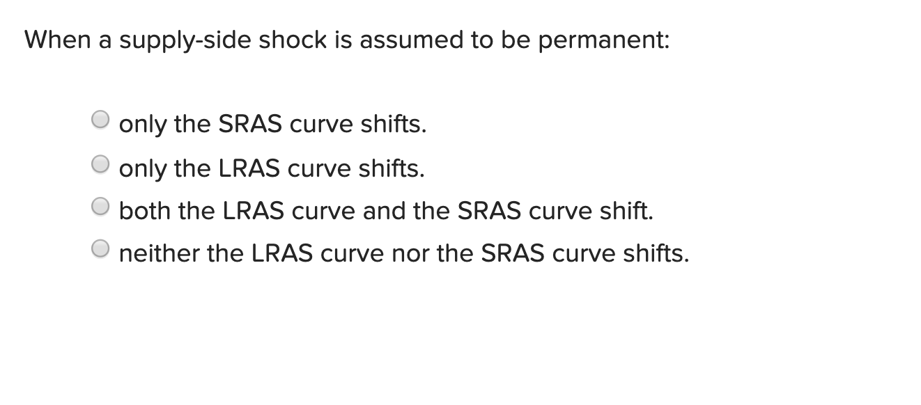 Solved When a supply-side shock is assumed to be permanent: | Chegg.com
