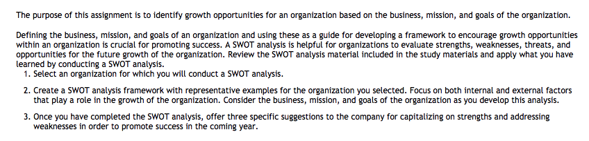Solved The purpose of this assignment is to identify growth | Chegg.com