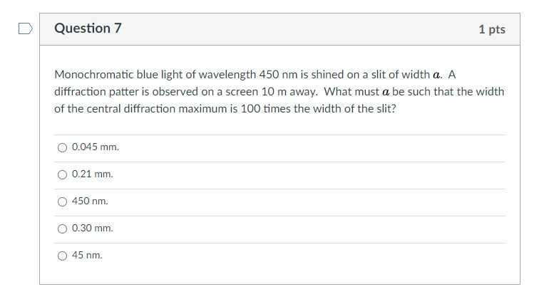 Solved Question 7 1 pts Monochromatic blue light of | Chegg.com