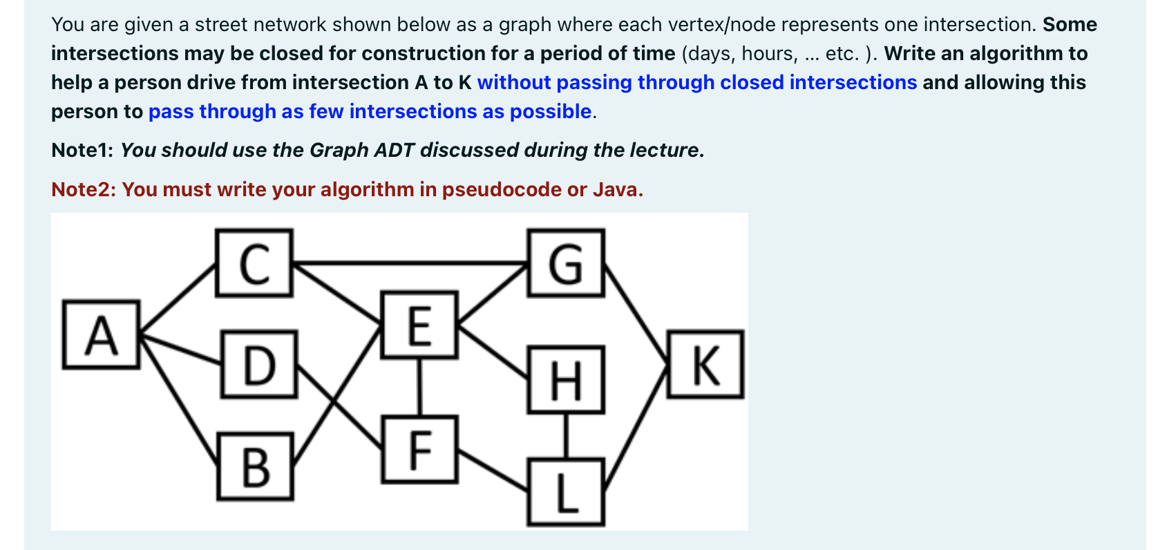 Solved You are given a street network shown below as a graph | Chegg.com