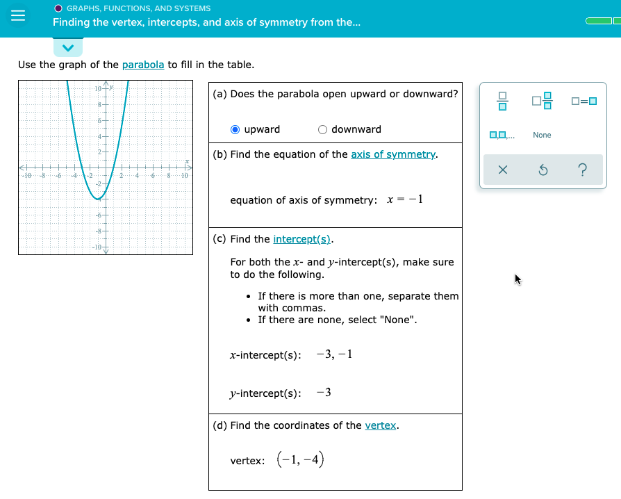 Solved = GRAPHS, FUNCTIONS, AND SYSTEMS Finding the vertex, | Chegg.com