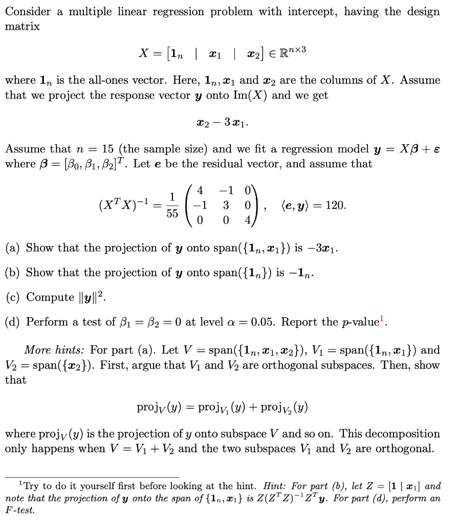 Consider a multiple linear regression problem with | Chegg.com