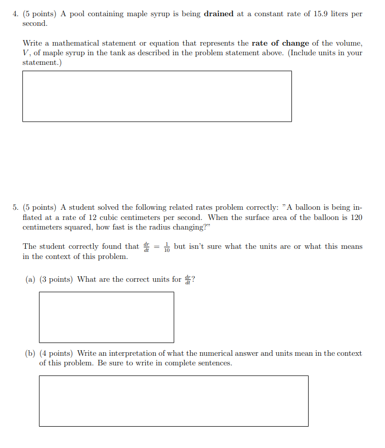Solved 4. (5 points) A pool containing maple syrup is being | Chegg.com