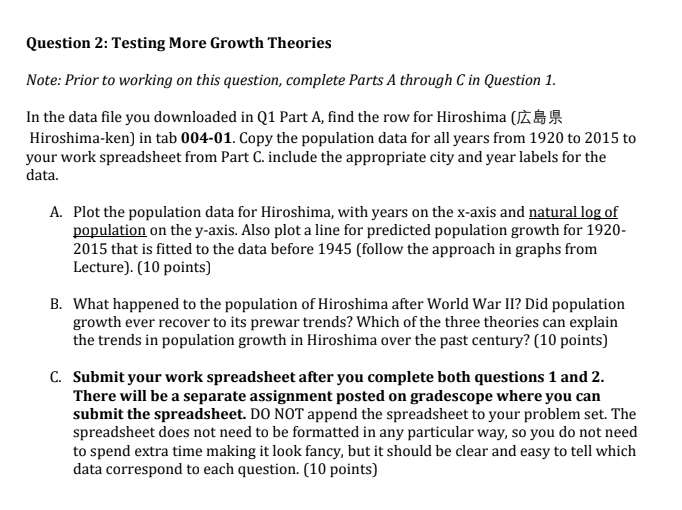 Question 2: Testing More Growth Theories Note: Prior | Chegg.com