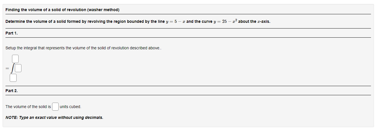 Solved Finding the volume of a solid of revolution (washer | Chegg.com