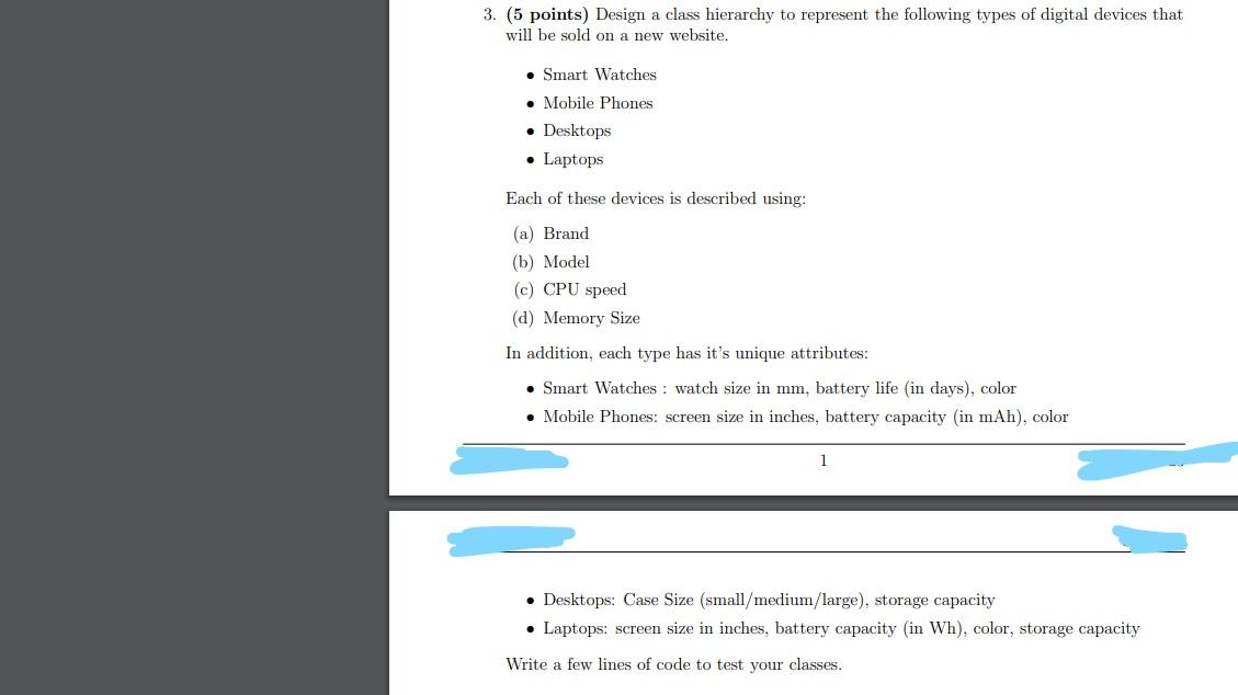 Solved 3. (5 points) Design a class hierarchy to represent | Chegg.com