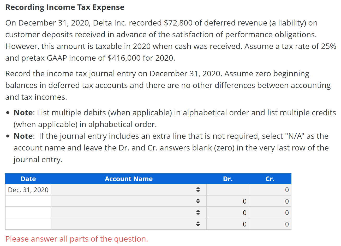 Solved Recording Income Tax Expense On December 31, 2020, | Chegg.com
