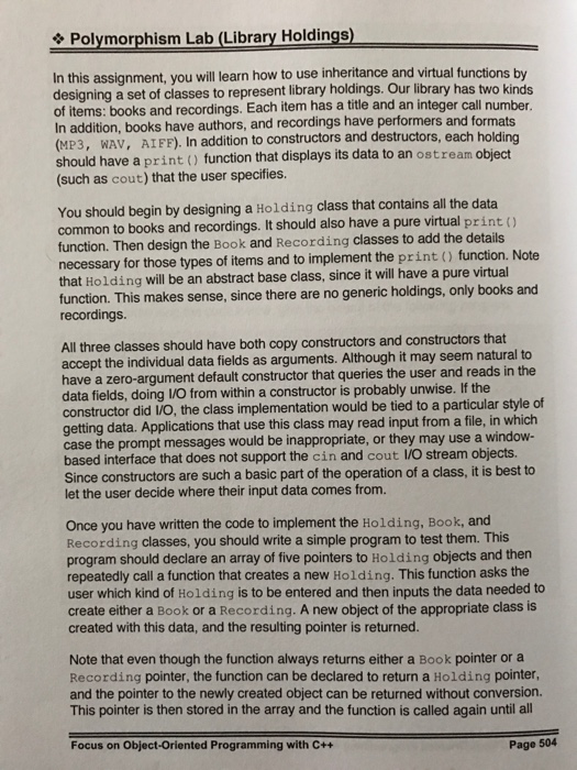 Solved Polymorphism Lab (Library Holdings) In this | Chegg.com