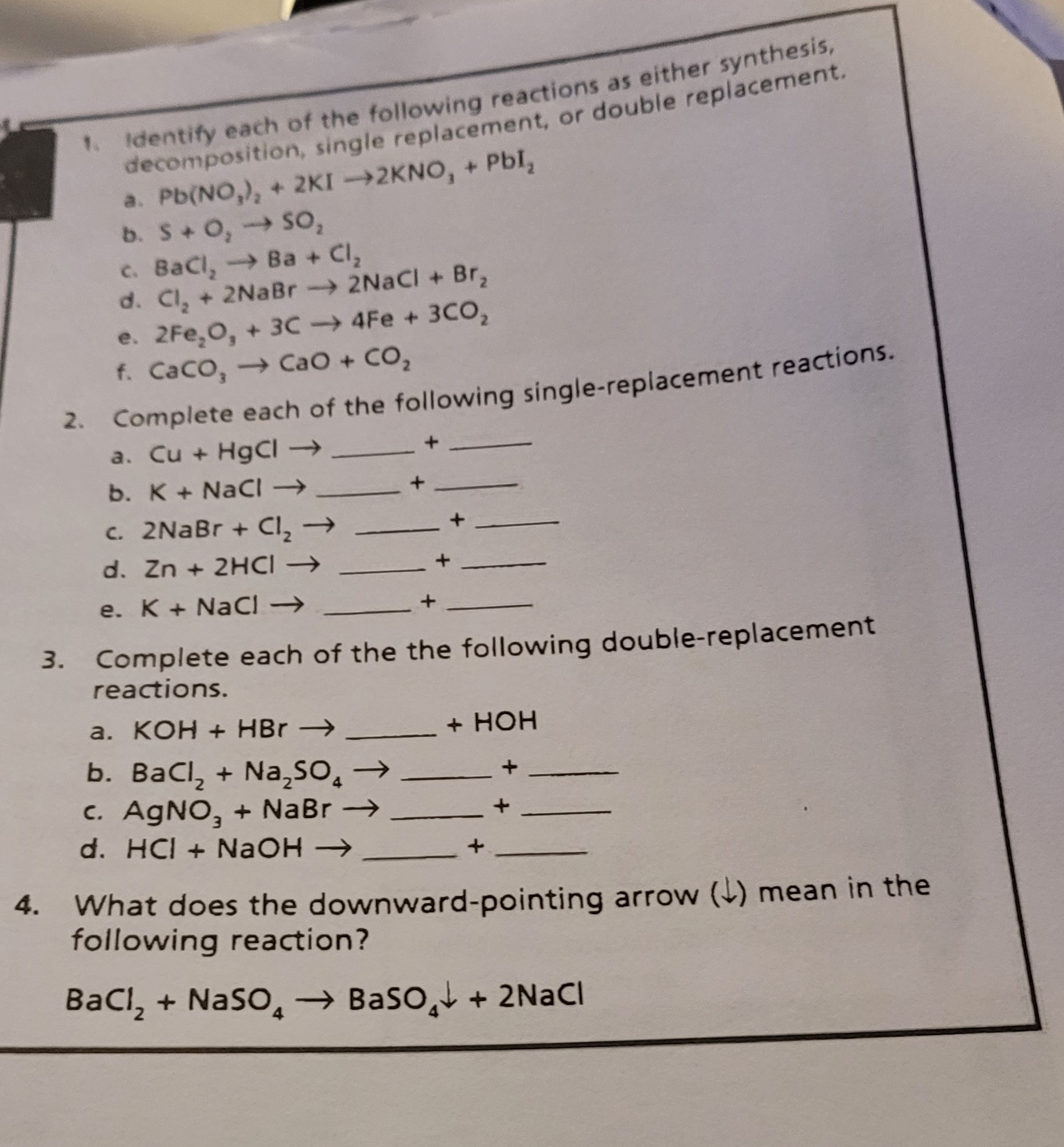 Solved 1. Identify each of the following reactions as either | Chegg.com