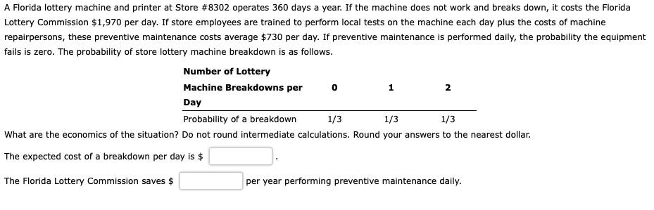 Solved A Florida lottery machine and printer at Store #8302 | Chegg.com