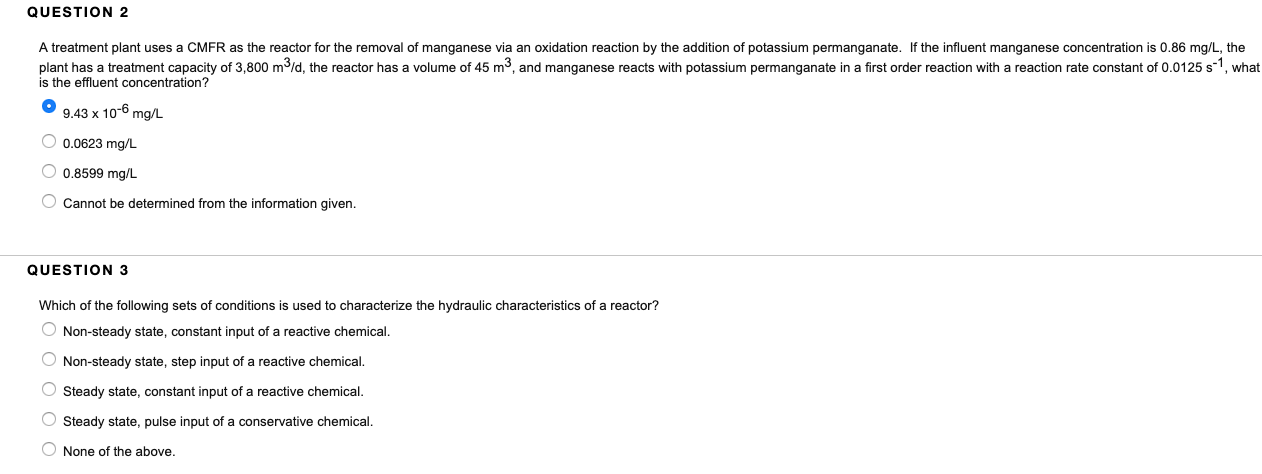 Solved QUESTION 2 A treatment plant uses a CMFR as the | Chegg.com