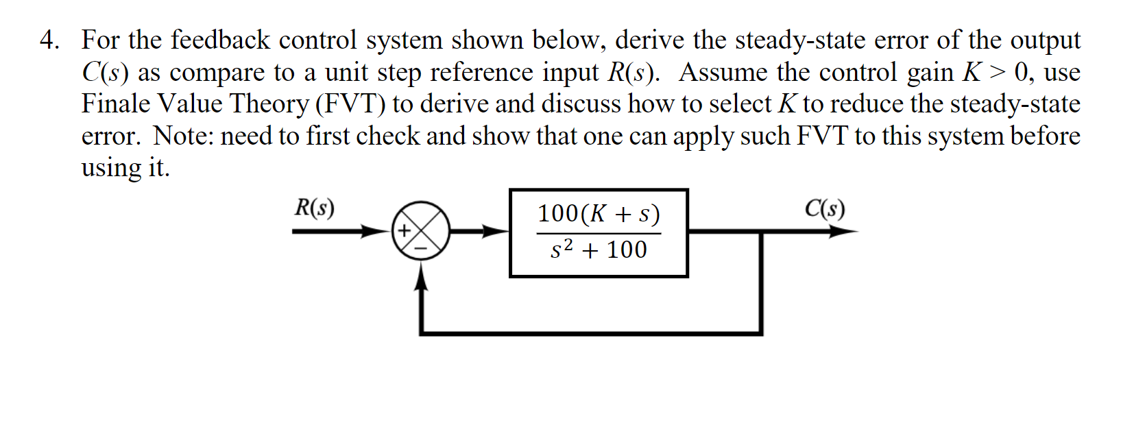 Solved 4. For the feedback control system shown below, | Chegg.com