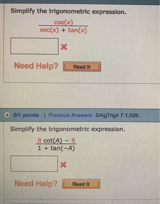 Solved Simplify the trigonometric expression. cos(x) sec (x) | Chegg.com