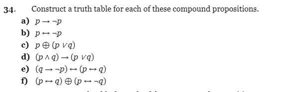Solved 34. Construct a truth table for each of these | Chegg.com