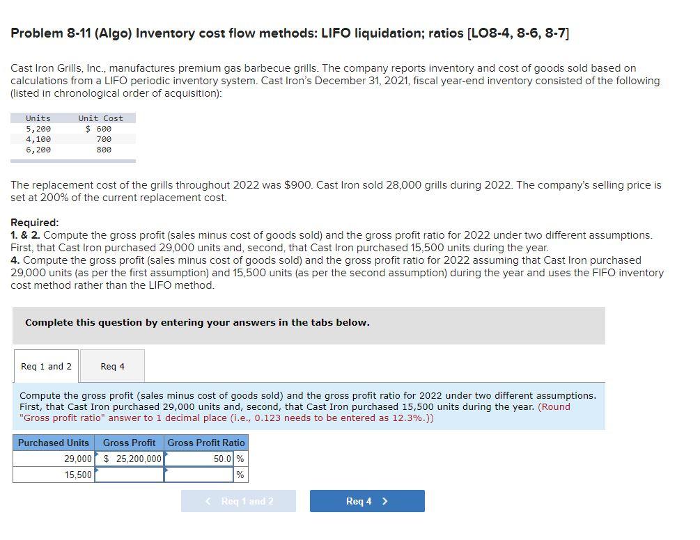 Solved Problem 8-11 (Algo) Inventory cost flow methods: LIFO | Chegg.com