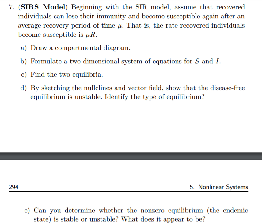 7. (SIRS Model) Beginning with the SIR model, assume | Chegg.com
