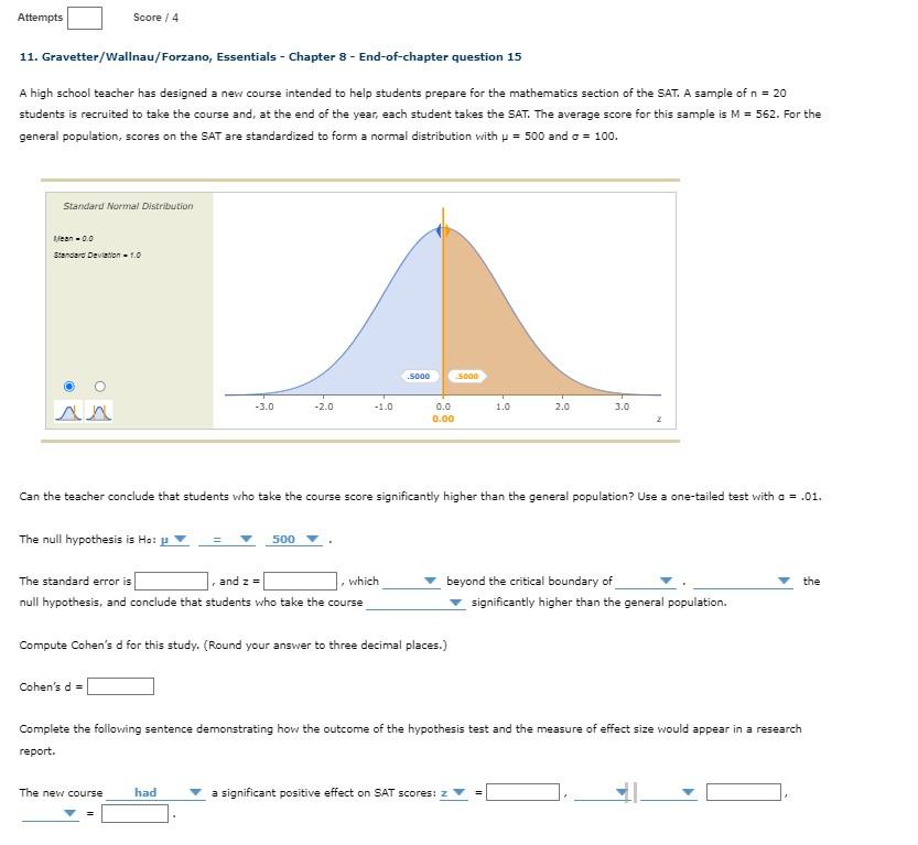 Solved Attempts Score / 4 11. Gravetter/Wallnau/Forzano, | Chegg.com