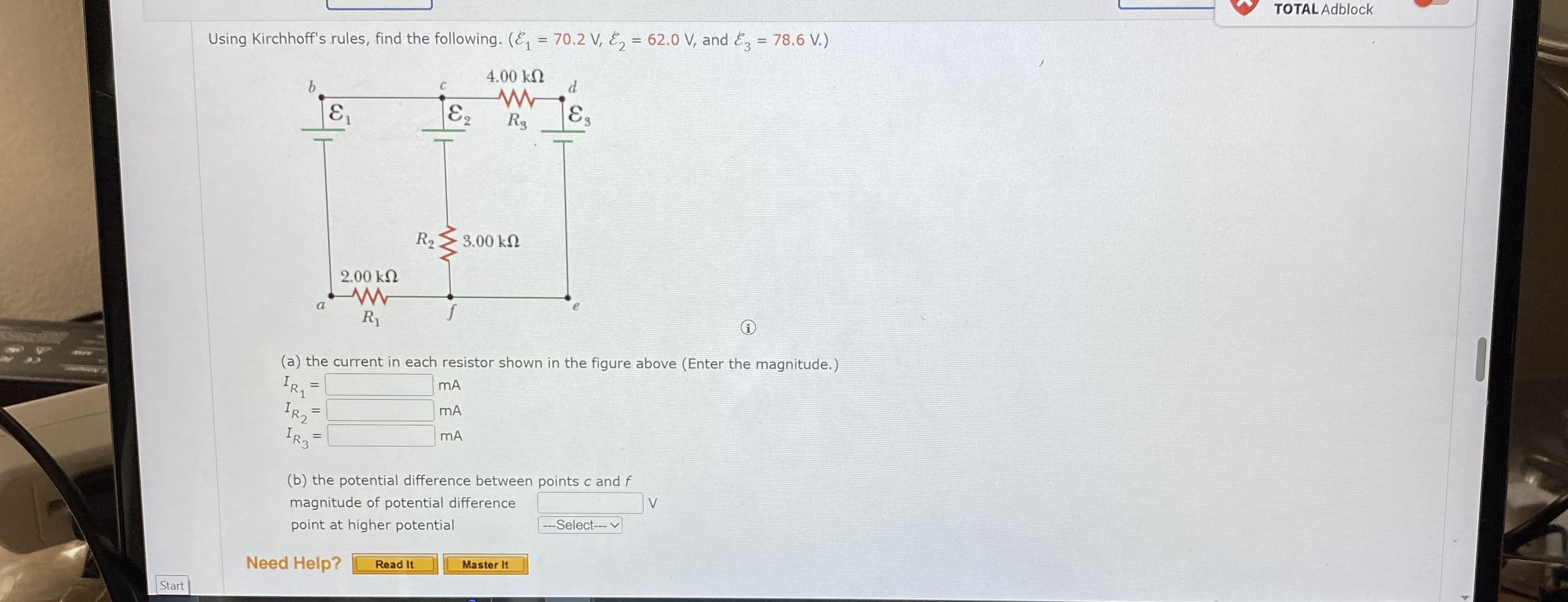 Using Kirchhoff's rules, find the following. (E1=70.2 | Chegg.com