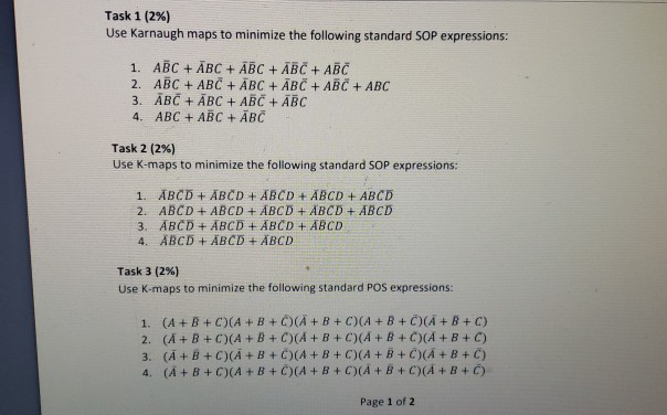 Solved Task 1 (2%) Use Karnaugh maps to minimize the | Chegg.com