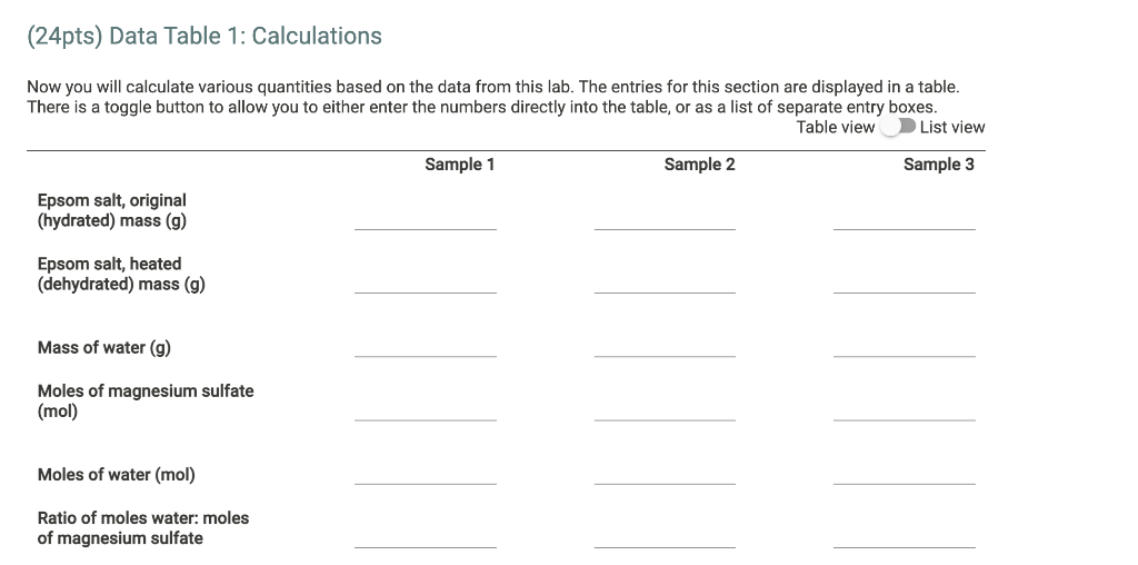 Solved (24pts) Data Table 1: Calculations Now you will | Chegg.com
