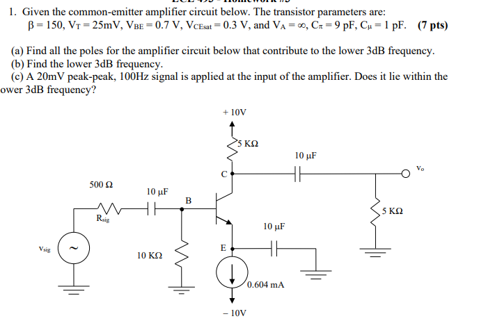 Solved 1. Given the common-emitter amplifier circuit below. | Chegg.com