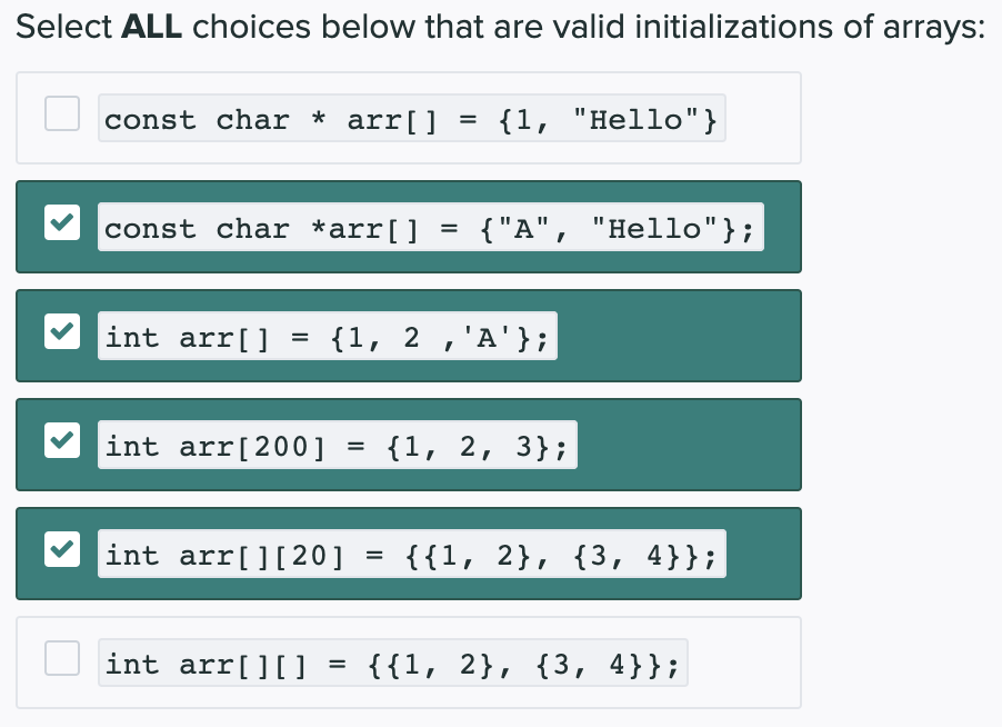 Solved Select ALL choices below that are valid | Chegg.com