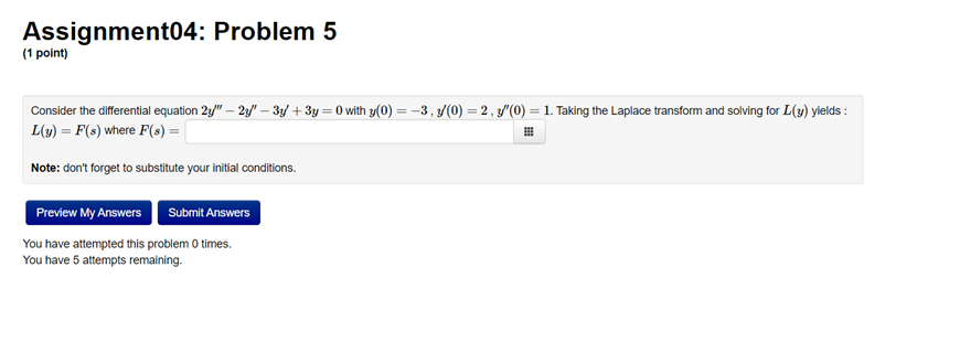 Solved Assignment04: Problem 5 (1 point) Consider the | Chegg.com