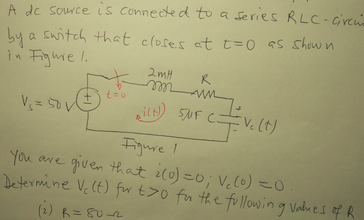 Solved A dc source is connected to a series RLC-circun by a | Chegg.com