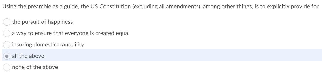 Solved Using the Preamble as a guide, the US Constitution | Chegg.com